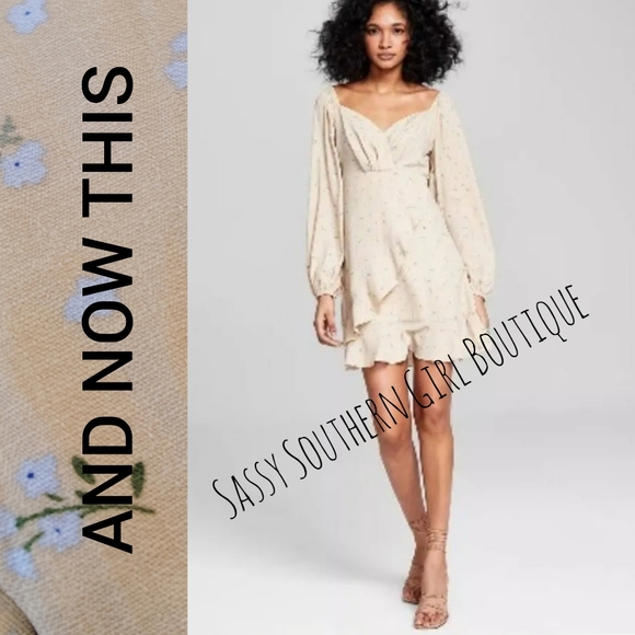 And Now This | Dresses | And Now This Tan Sand Baby Blue Floral Mini ...
